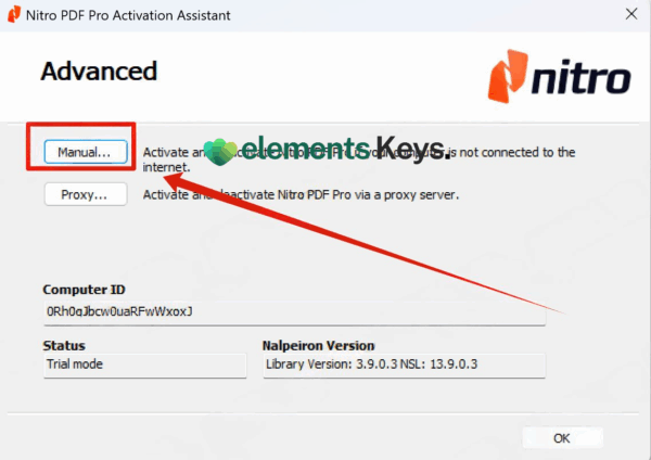 Nitro PDF Pro 14/13 Activation Step - Elements Keys